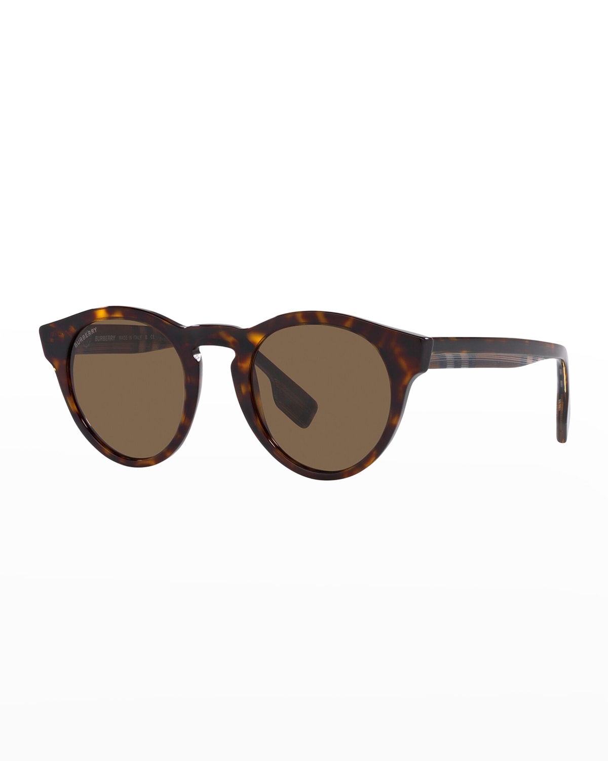 Burberry Allover Check Round Acetate Sunglasses | Neiman Marcus