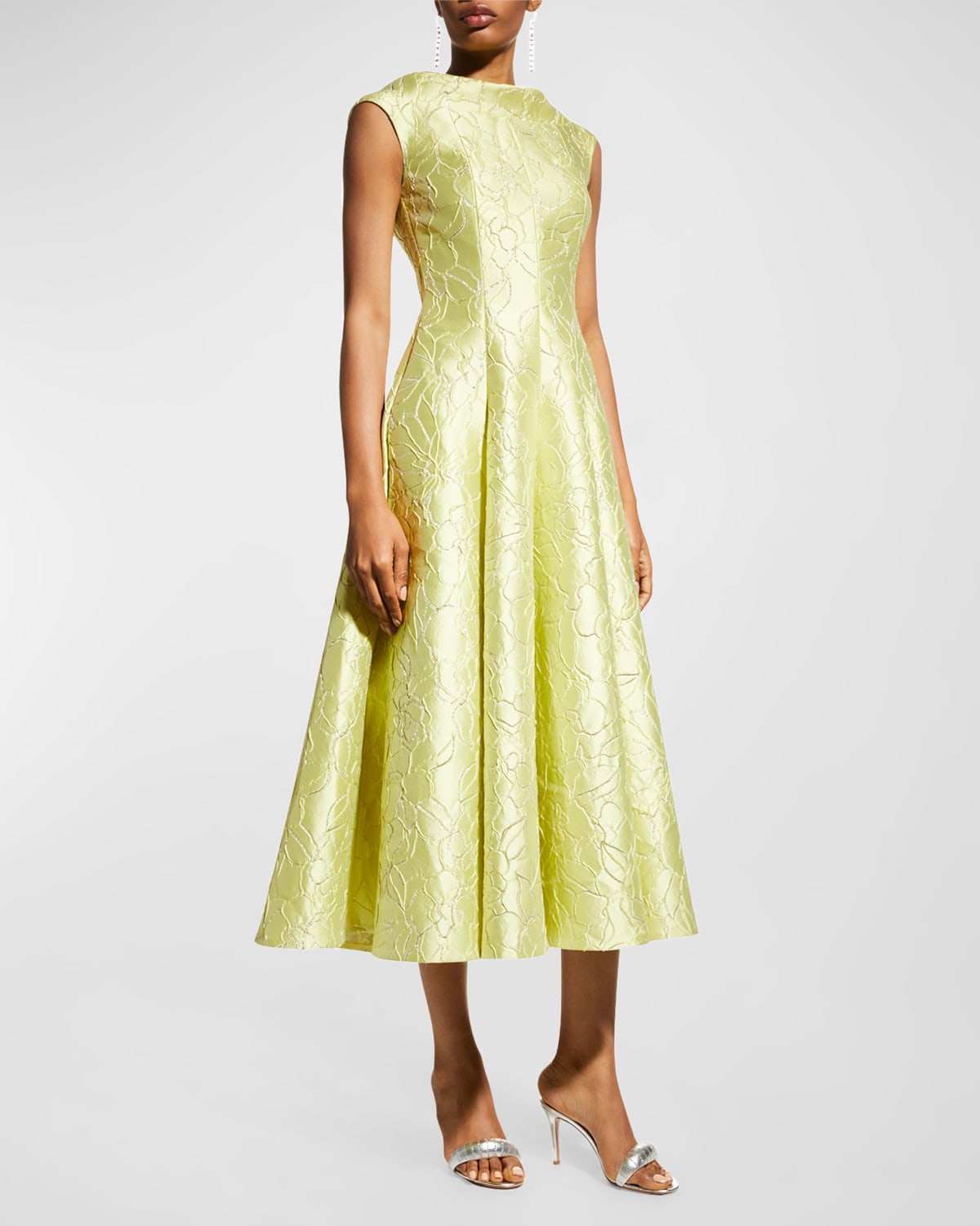 Talbot Runhof Poiret Rose Jacquard Midi Dress | Neiman Marcus