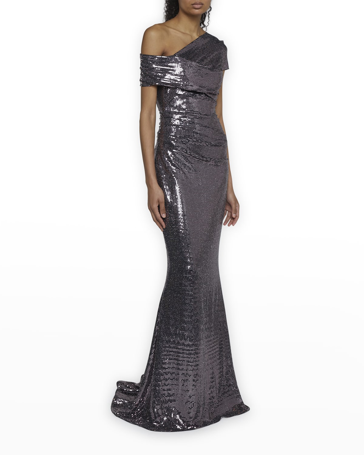 Safiyaa One-Shoulder Sequin Cape Gown | Neiman Marcus