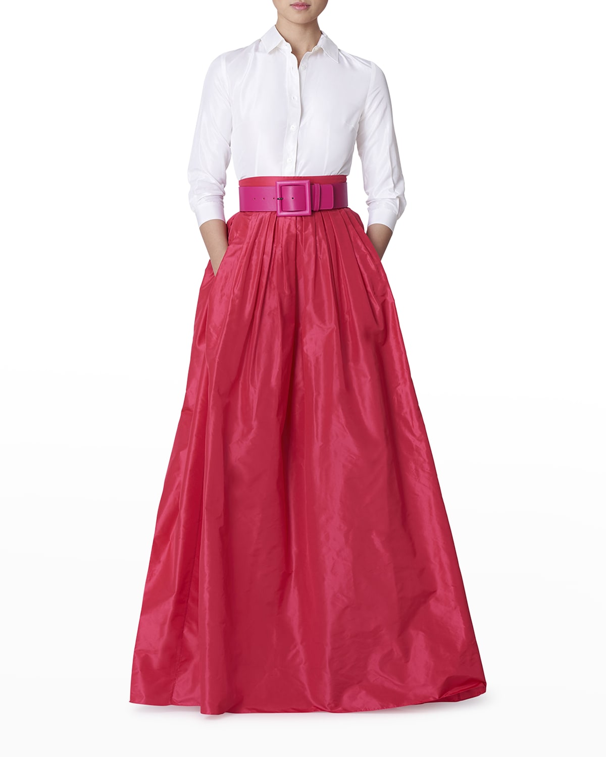 Carolina Herrera Floral-Print Pleated Silk Ball Skirt | Neiman Marcus