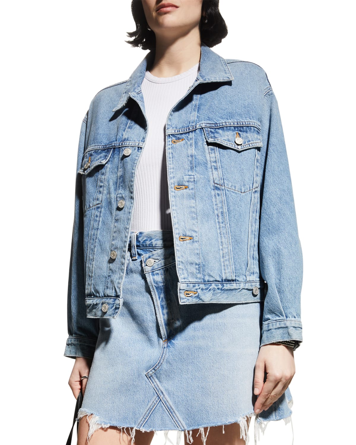 AGOLDE Charli Slightly Distressed Denim Trucker Jacket | Neiman Marcus