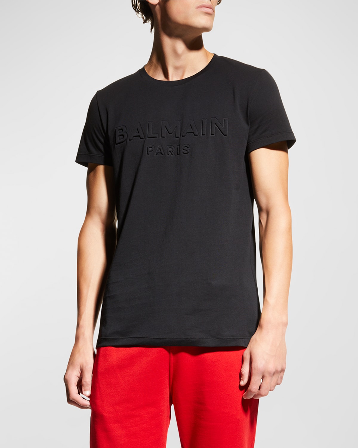 Balmain Men's Flocked Logo T-Shirt | Neiman Marcus