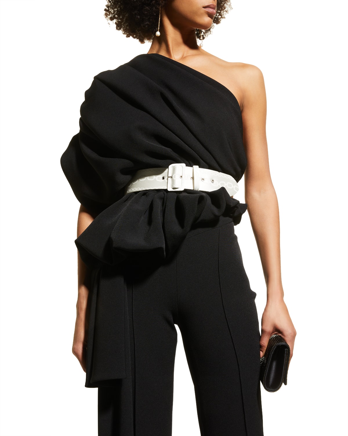 Loewe One-Shoulder Draped Satin Top | Neiman Marcus