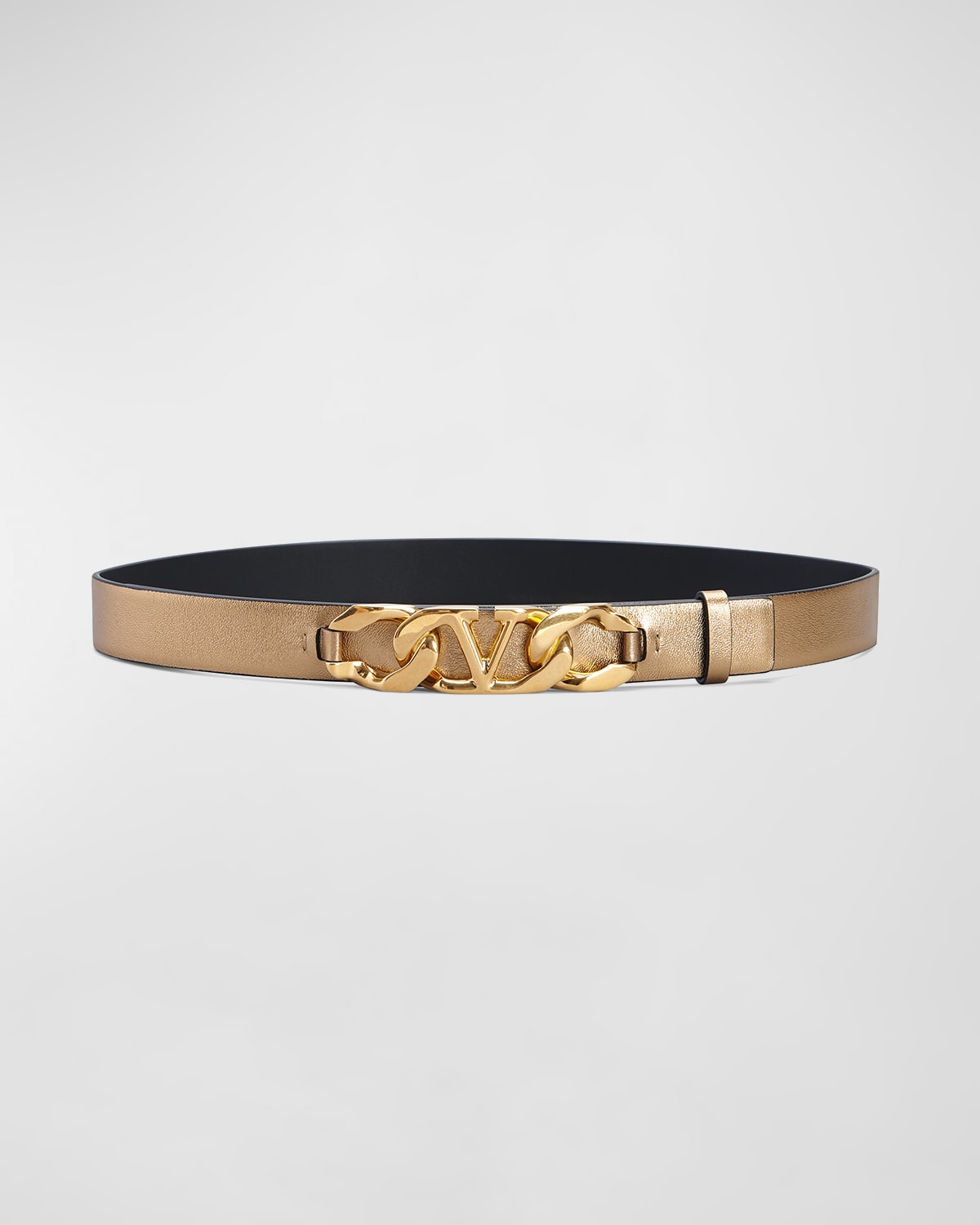 Valentino Garavani VLOGO Chain Leather Skinny Belt | Neiman Marcus