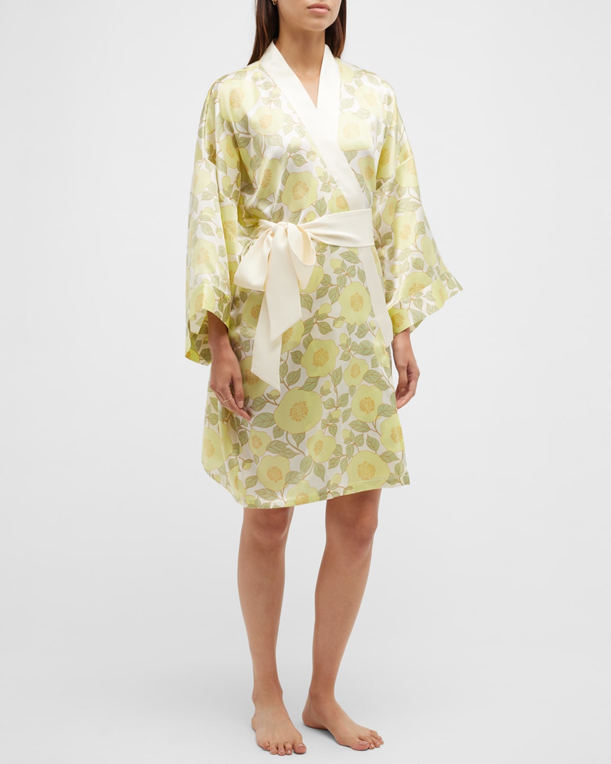 Olivia Von Halle Mimi Sabato Floral-Print Silk Robe | Neiman Marcus