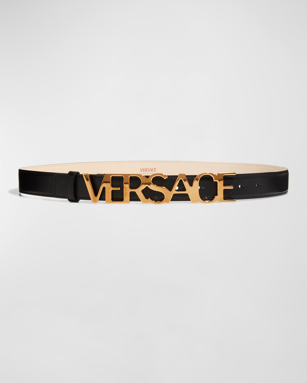 Versace Leather Letter Logo Belt | Neiman Marcus