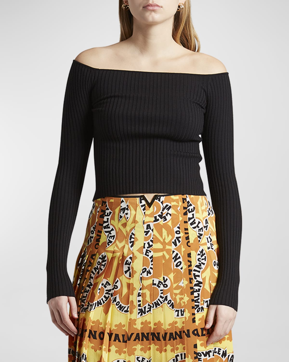 Valentino Garavani Off-The-Shoulder Sequin Rib Sweater | Neiman Marcus