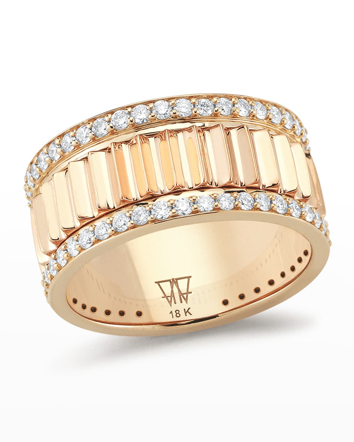 Walters Faith Clive Rose Gold Wide Fluted Band Ring with White Gold and ...
