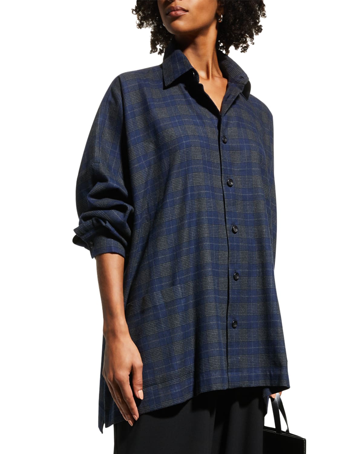 Eskandar Wide Longer-Back Shirt With Chinese Collar and Side Slits ...