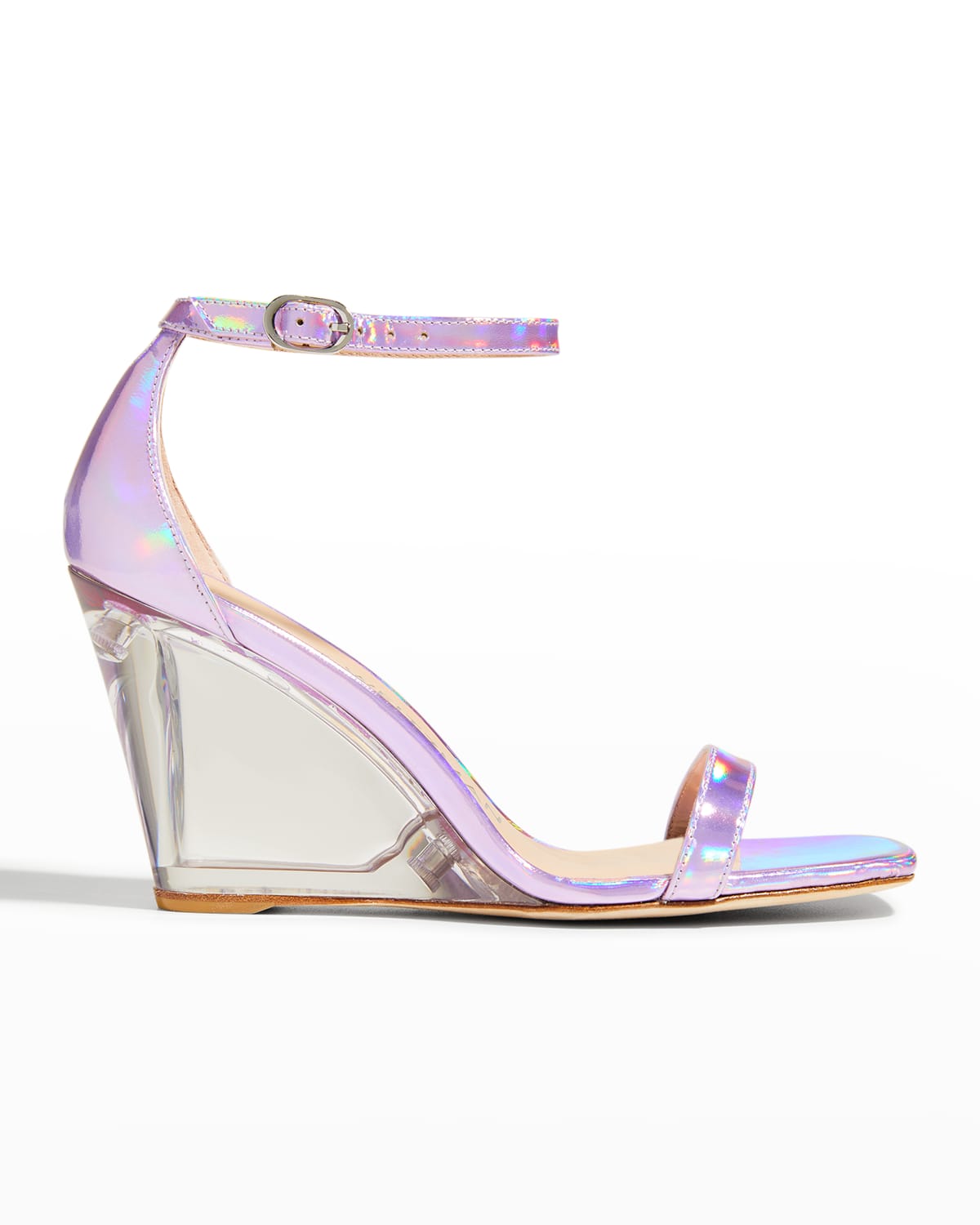 Stuart Weitzman Nudistlucite Iridescent Clear-Wedge Sandals | Neiman Marcus