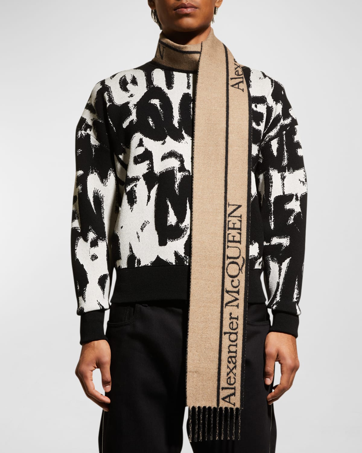 Alexander McQueen Men's Oversized-Logo Wool Scarf | Neiman Marcus