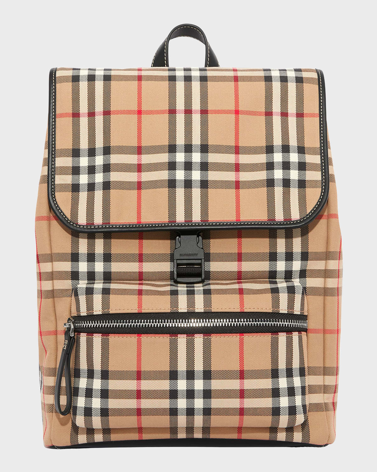 Burberry Check Flap Drawstring Leather Backpack | Neiman Marcus