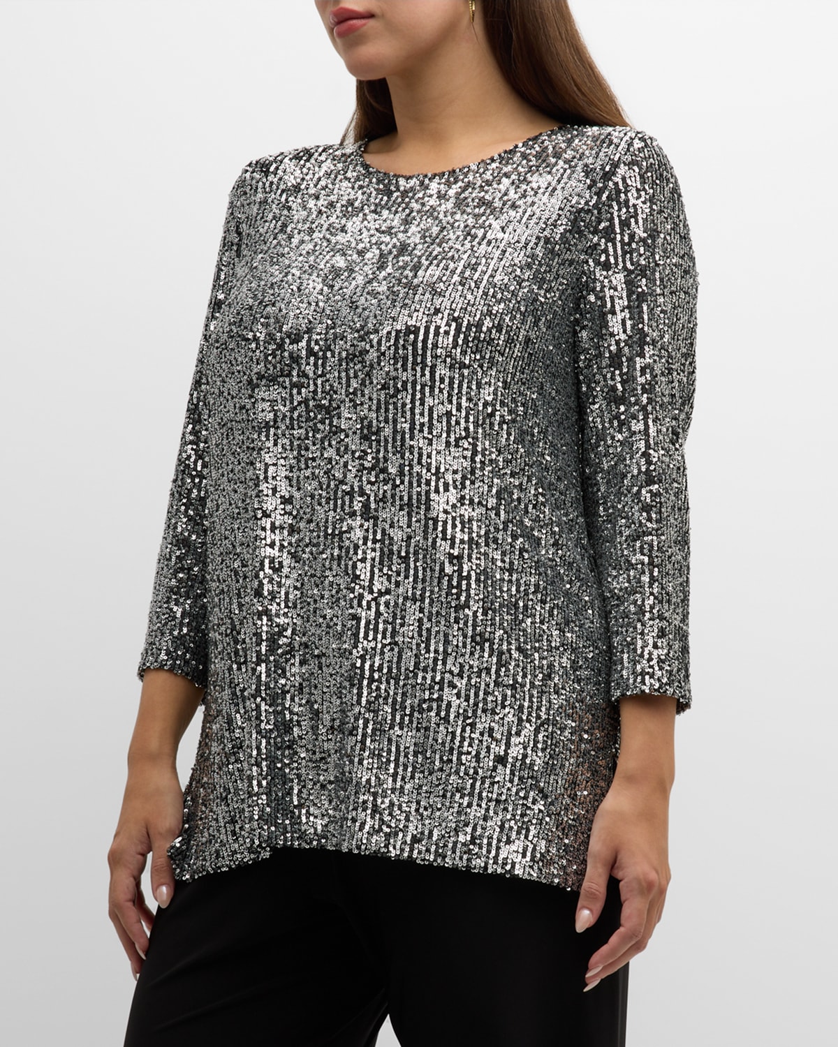 Caroline Rose 3/4-Sleeve Sequin Sidefall Tunic | Neiman Marcus