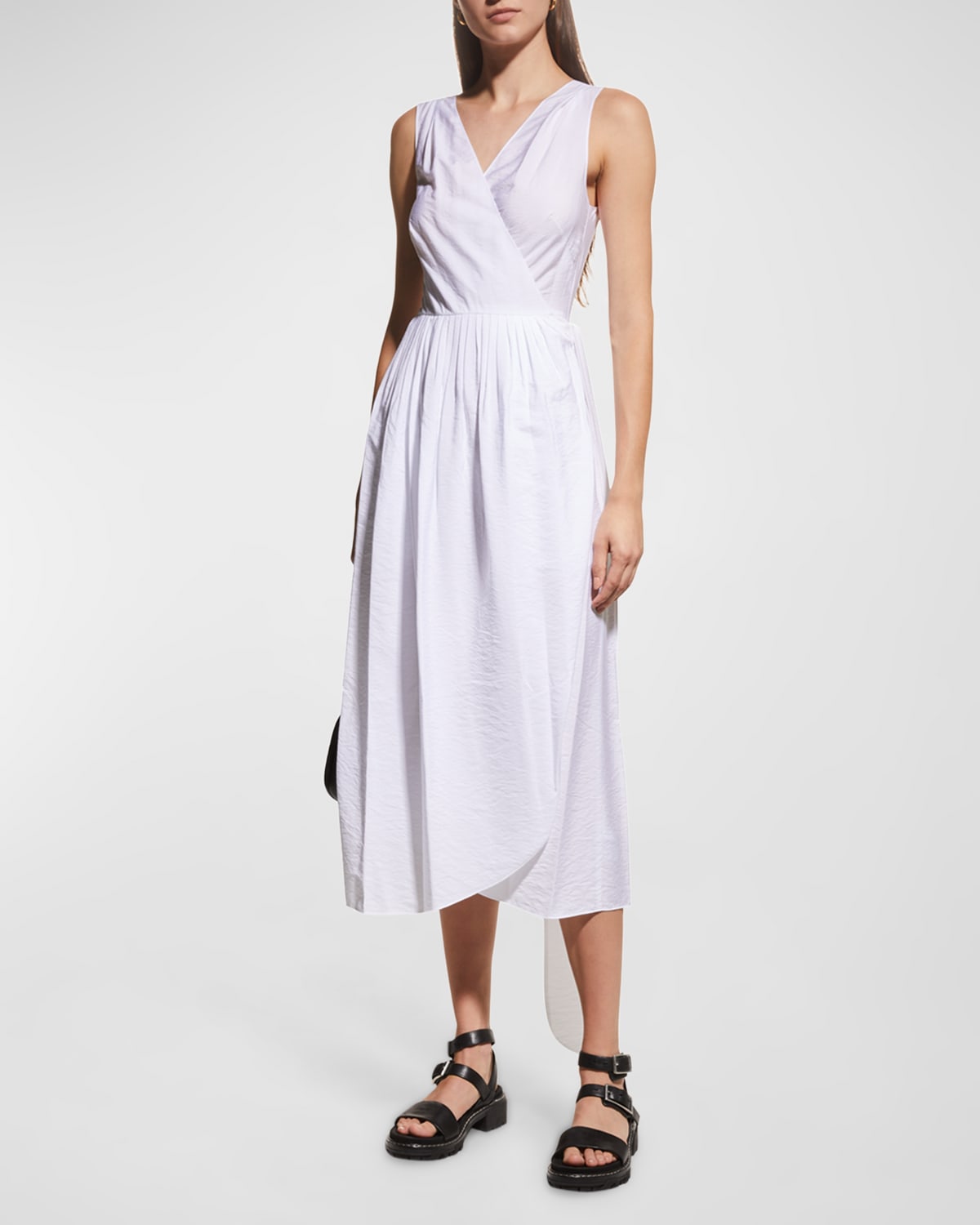 Vince Sleeveless Draped Midi Wrap Dress | Neiman Marcus