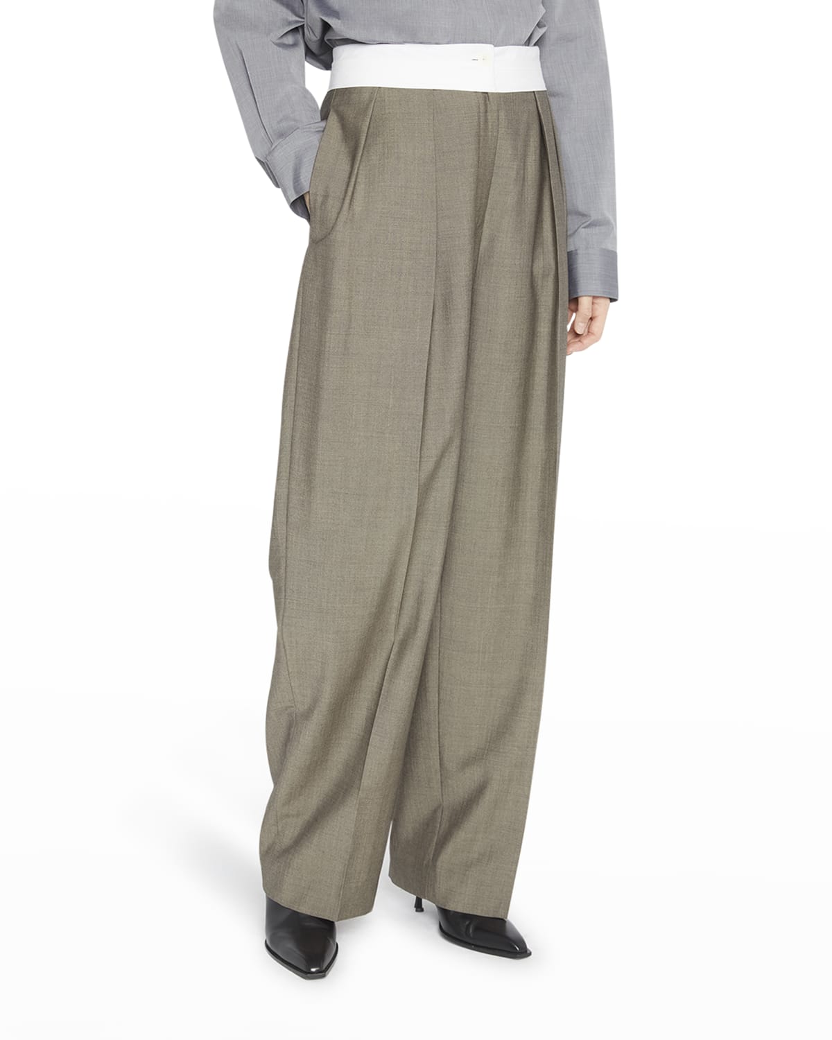 THE ROW Gala Wide-Leg Wool Pants | Neiman Marcus