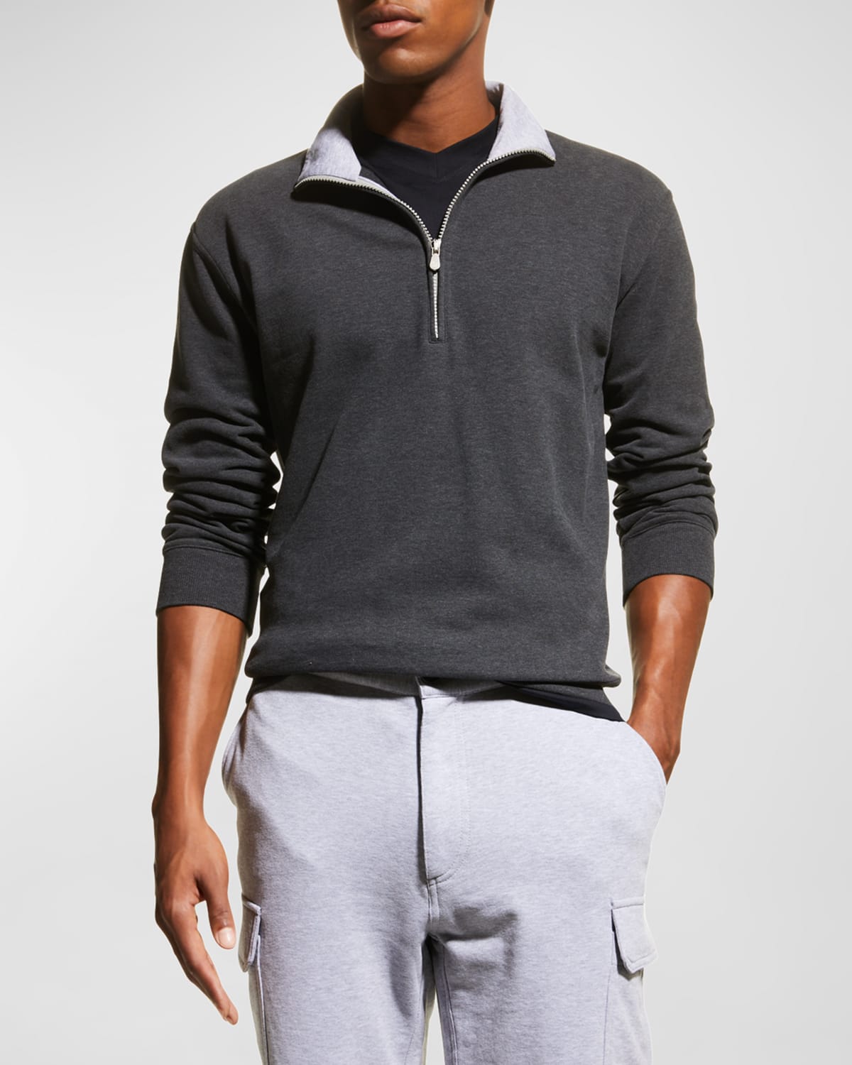 Brunello Cucinelli Men's Knit Quarter-Zip Sweater with Chest Pocket ...