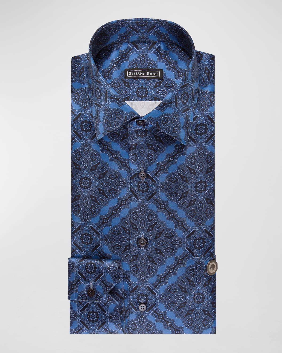 Stefano Ricci Men's Medallion-Print Silk Dress Shirt | Neiman Marcus