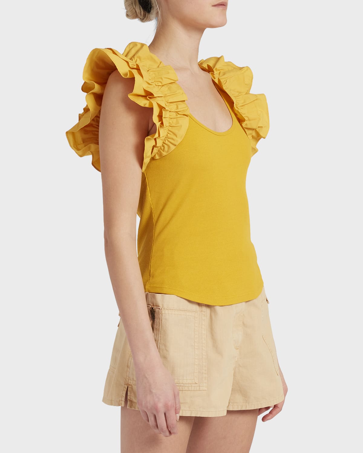 Ulla Johnson Koa Ruffled Flutter Sleeve Scoop Neck Tank | Neiman Marcus