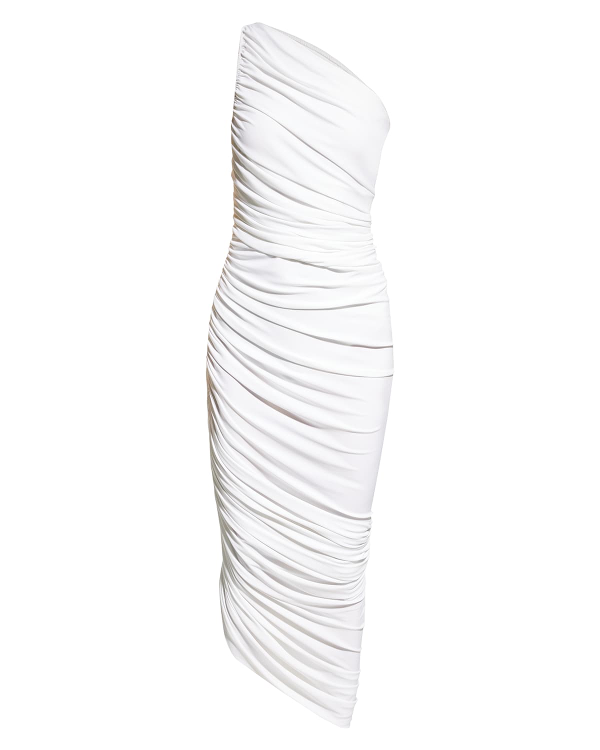 Norma Kamali Diana One-Shoulder Shirred Midi Dress | Neiman Marcus