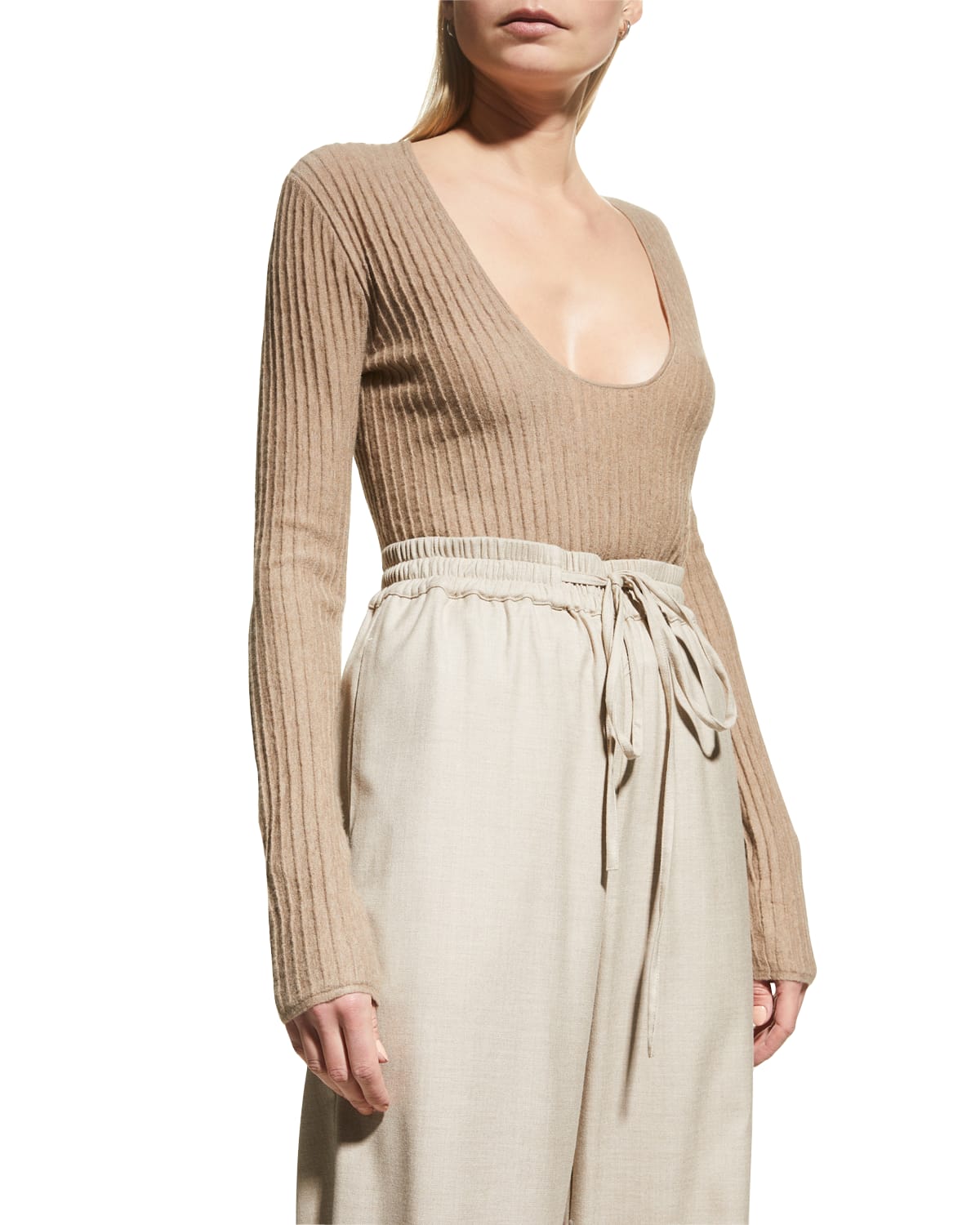 THE ROW Awais Mock-Neck Cashmere Rib Sweater | Neiman Marcus