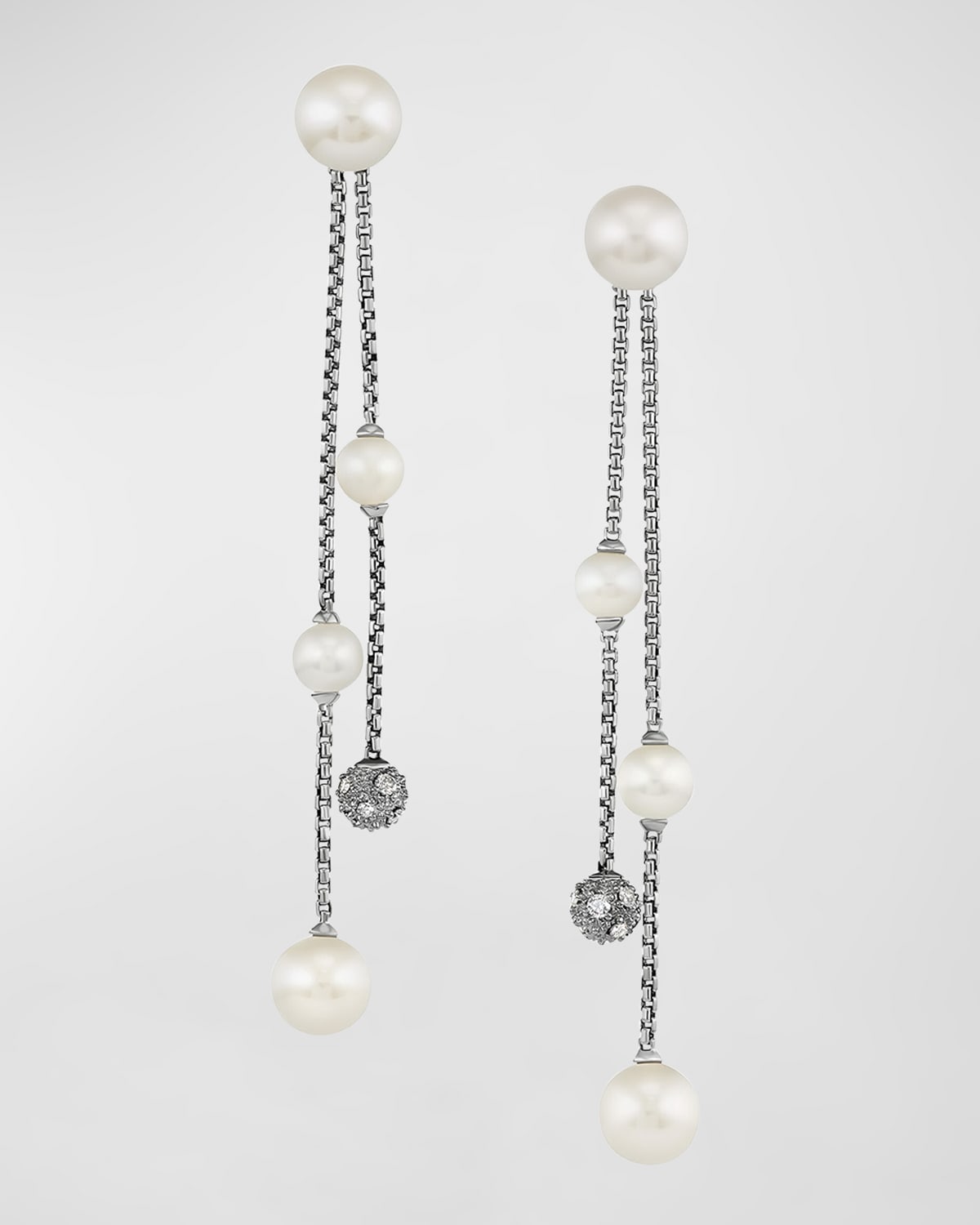 David Yurman Pearl and Pave Solari Drop Earrings with Diamonds in Silver, 5mm, 0.75"L | Neiman ...