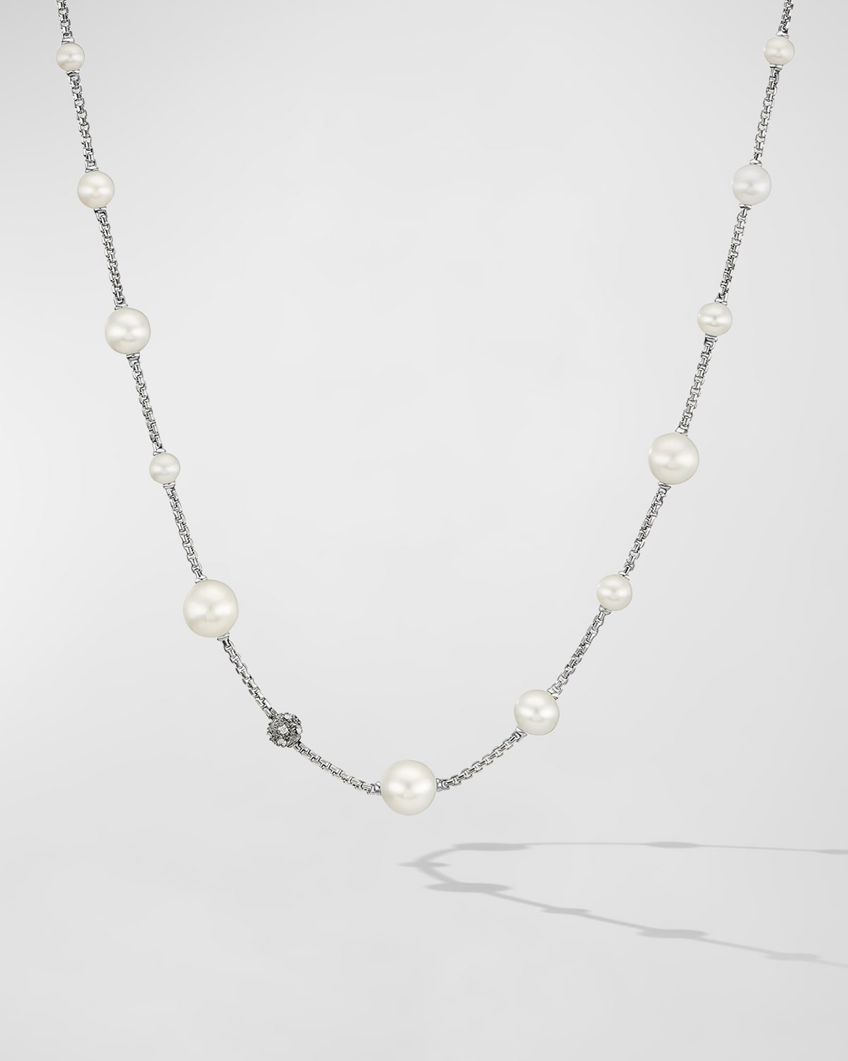 David Yurman Pearl Strand Necklace with Diamonds in Silver, 8-8.5mm ...