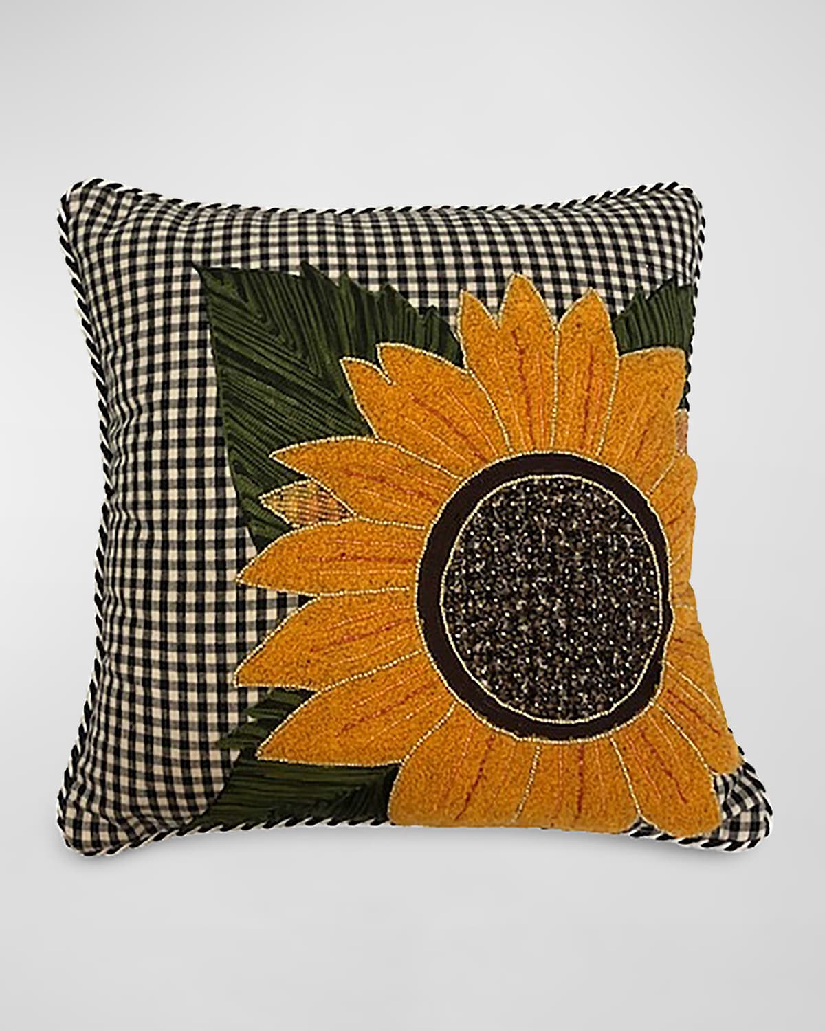 MacKenzie-Childs Gingham Sunflower Lumbar Pillow, 22" x 14" | Neiman Marcus