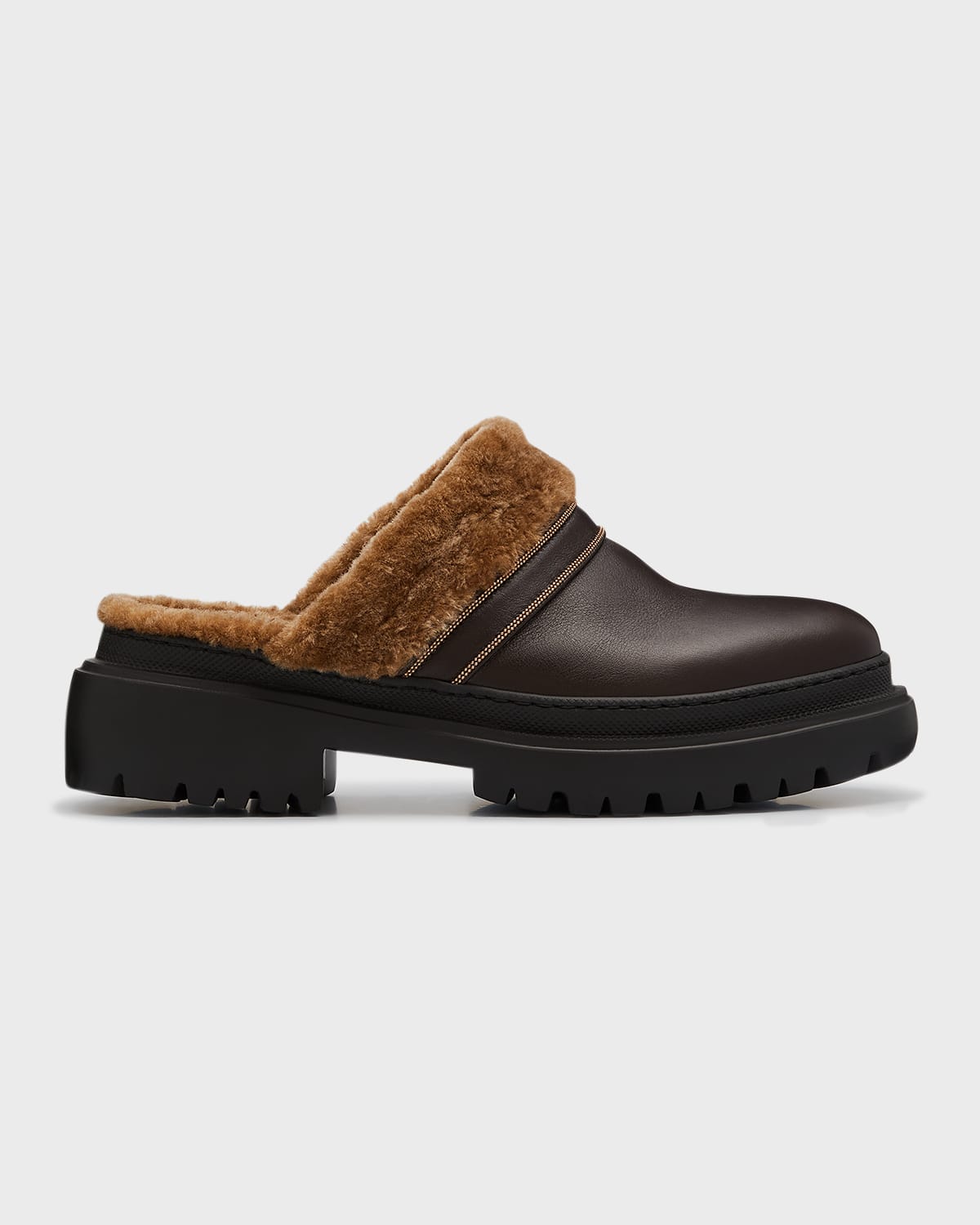 Jil Sander Calfskin Shearling Slide Clogs | Neiman Marcus