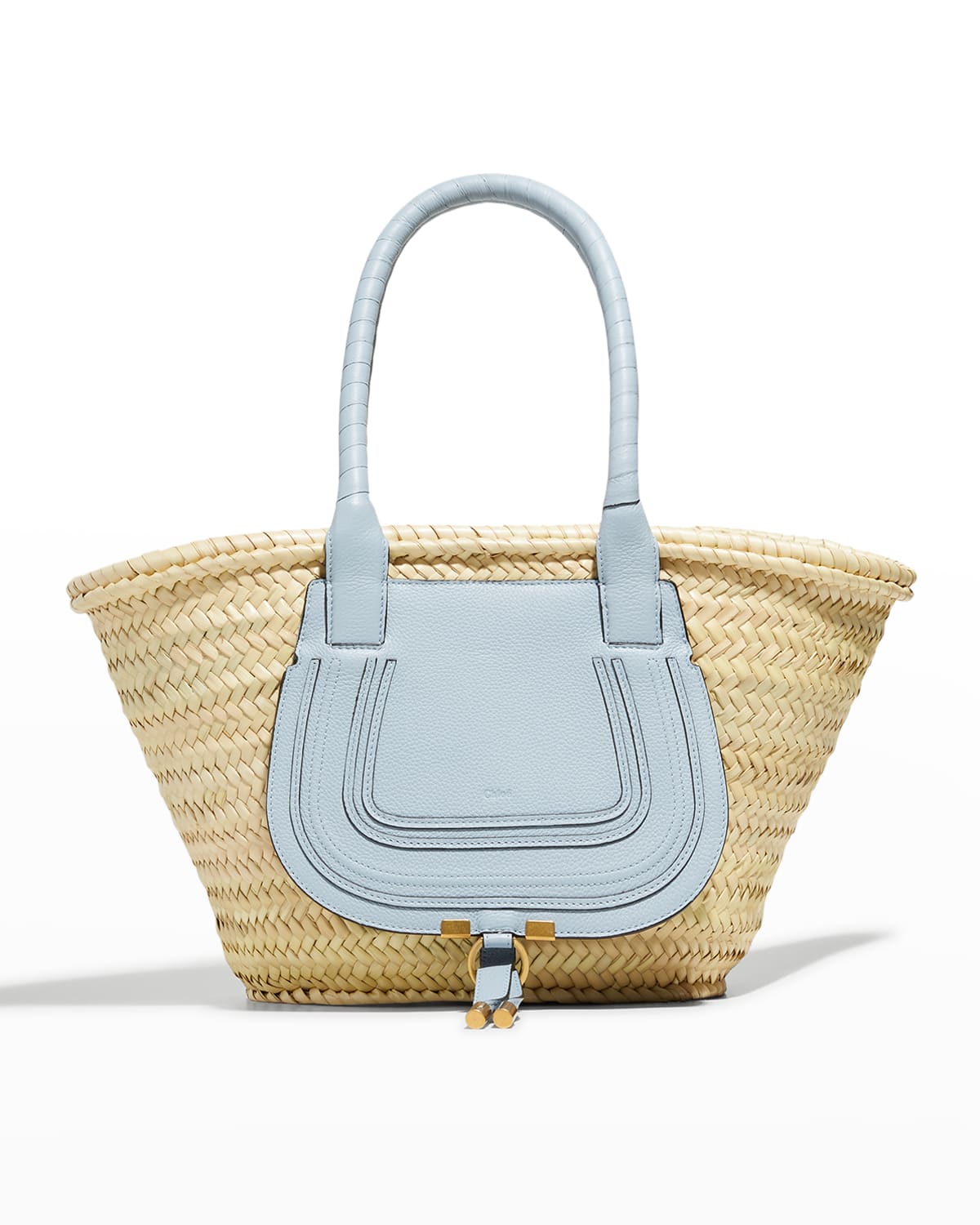 Chloe Sense Medium Raffia & Leather Tote Bag | Neiman Marcus