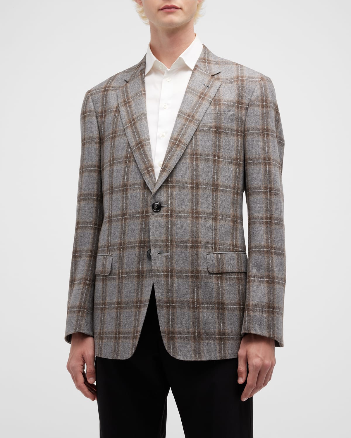 Kiton Men's Cashmere Windowpane Sport Jacket | Neiman Marcus