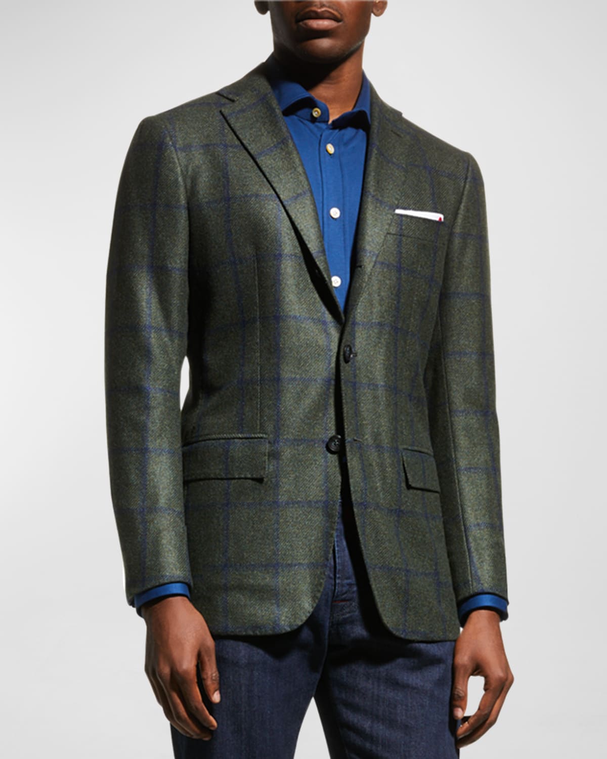Kiton Men's Cashmere Windowpane Sport Coat | Neiman Marcus