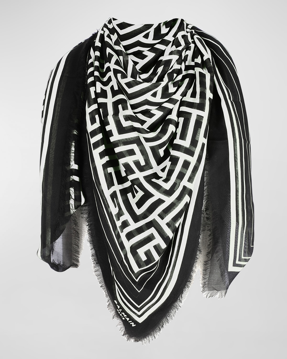 Balmain Monogram Wool-Modal Scarf | Neiman Marcus