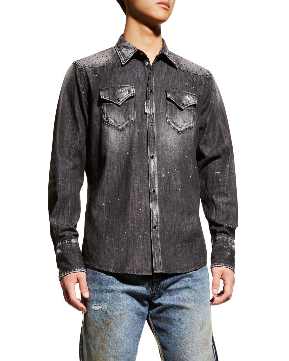 Rhude Men's Denim Snap-Front Overshirt | Neiman Marcus