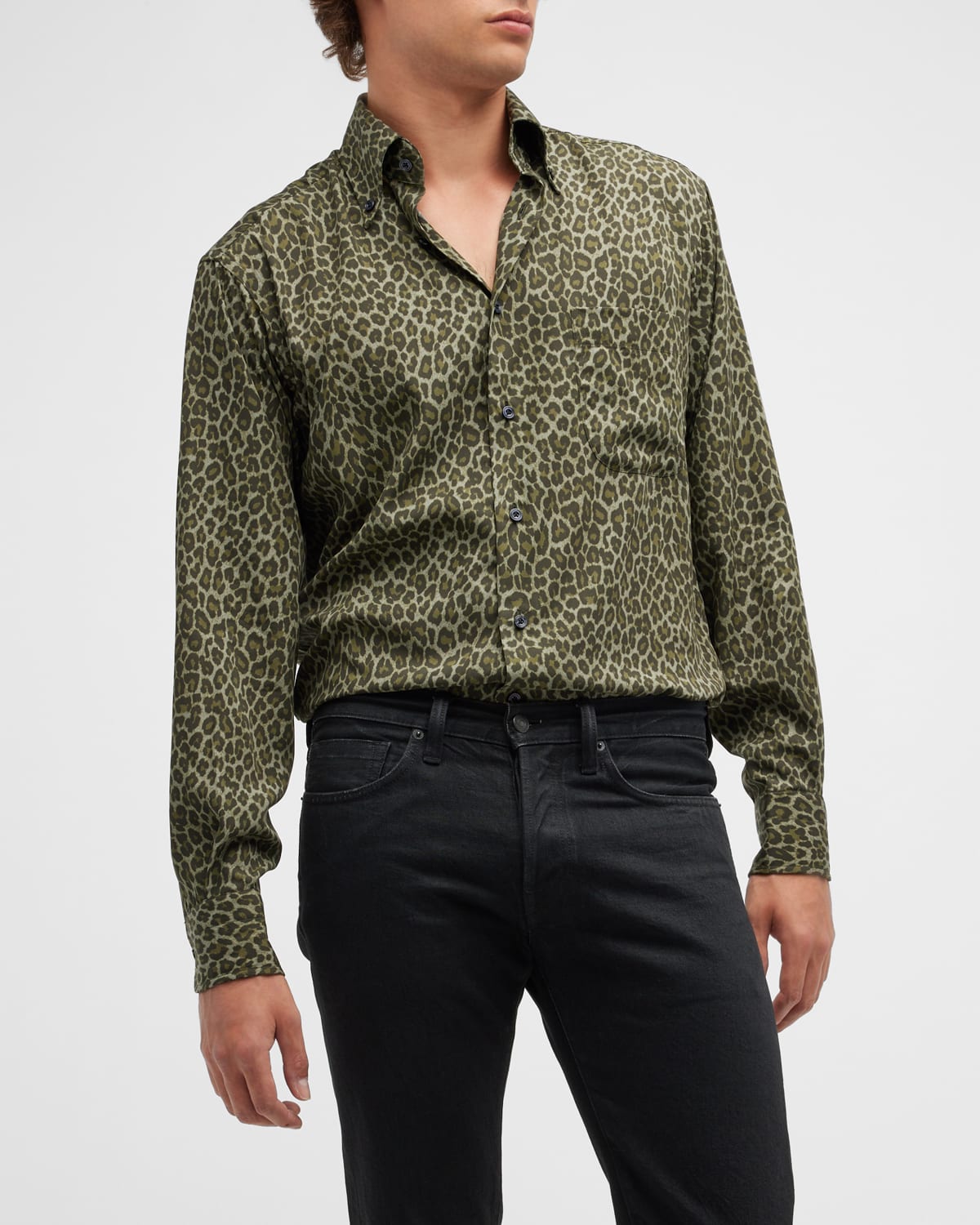 TOM FORD Men's Leopard-Print Relaxed Fit Sport Shirt | Neiman Marcus