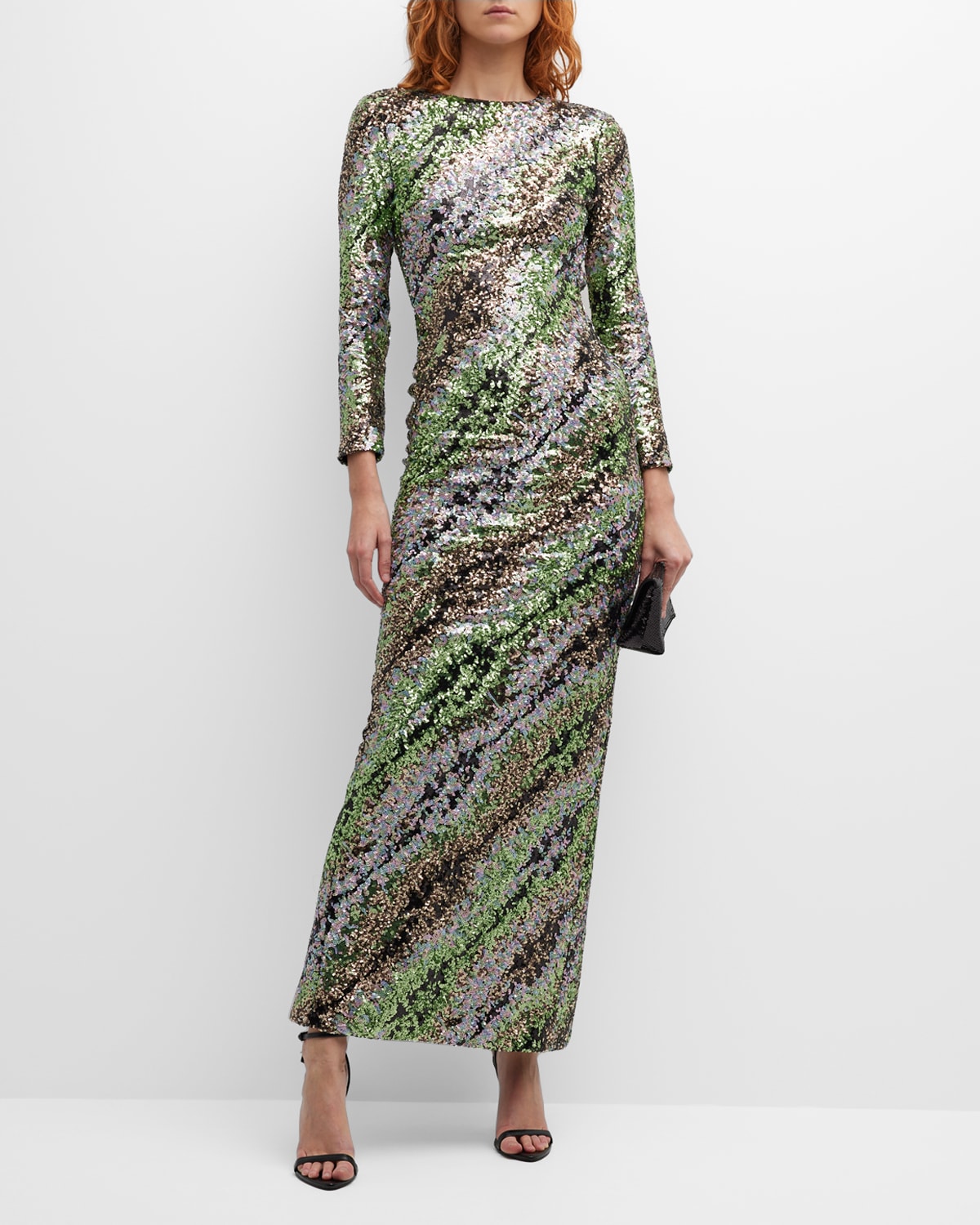 Galvan Adela Sequin Open-Back Column Gown | Neiman Marcus