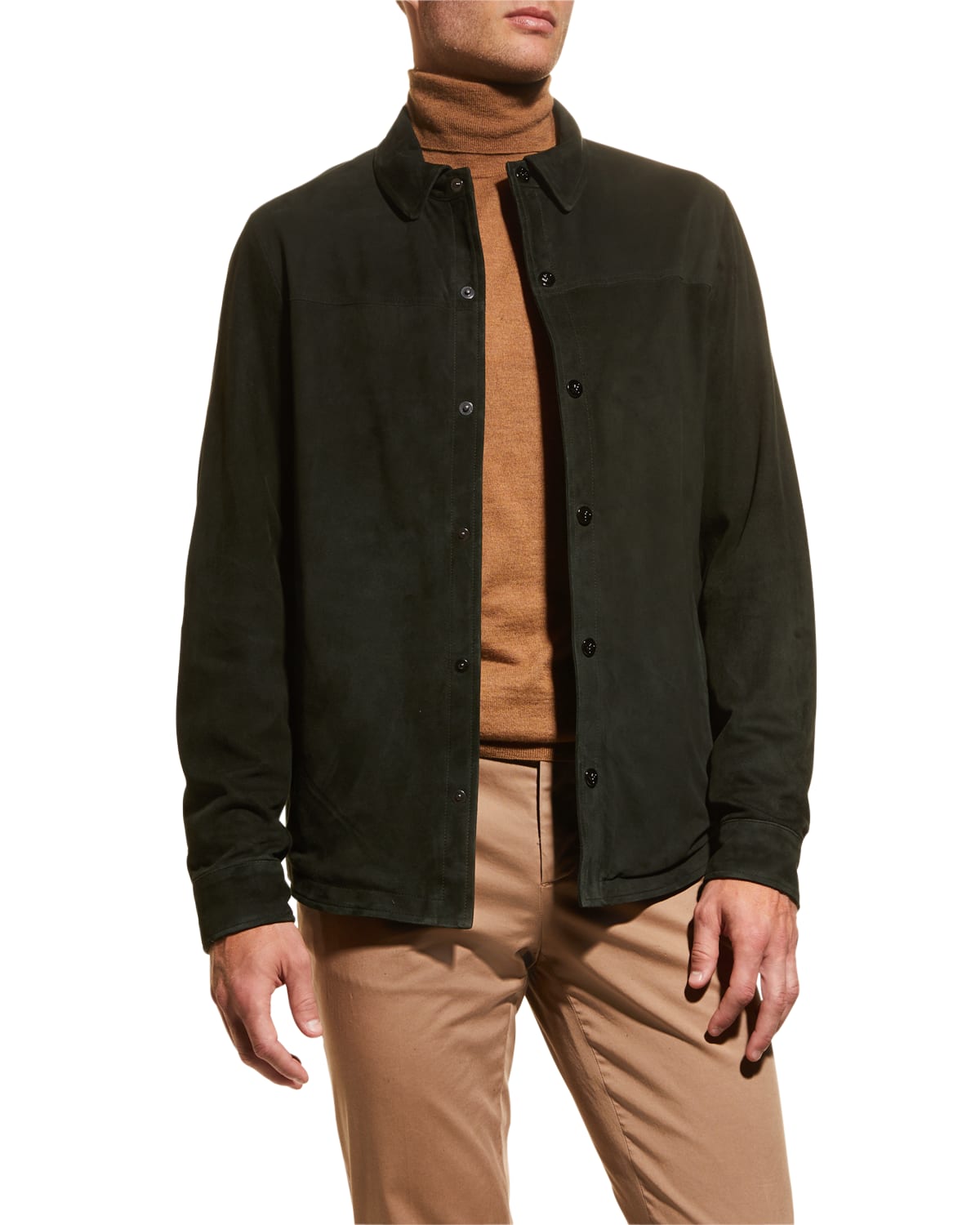 Jil Sander Men's Solid Gabardine Full-Zip Overshirt | Neiman Marcus