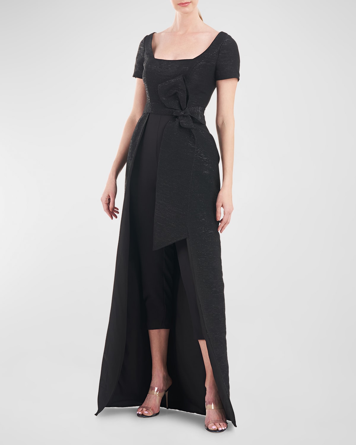 Kay Unger New York High-Low Floral Jacquard Walk-Thru Jumpsuit | Neiman ...