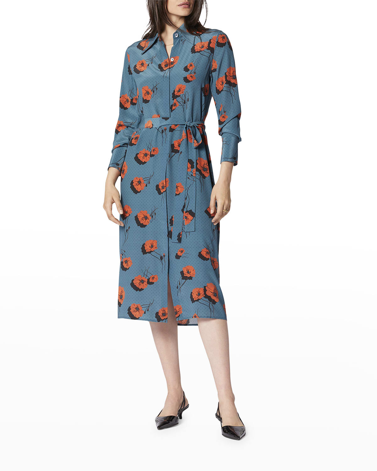 Equipment Samia Floral-Print Split-Sleeve Midi Dress | Neiman Marcus