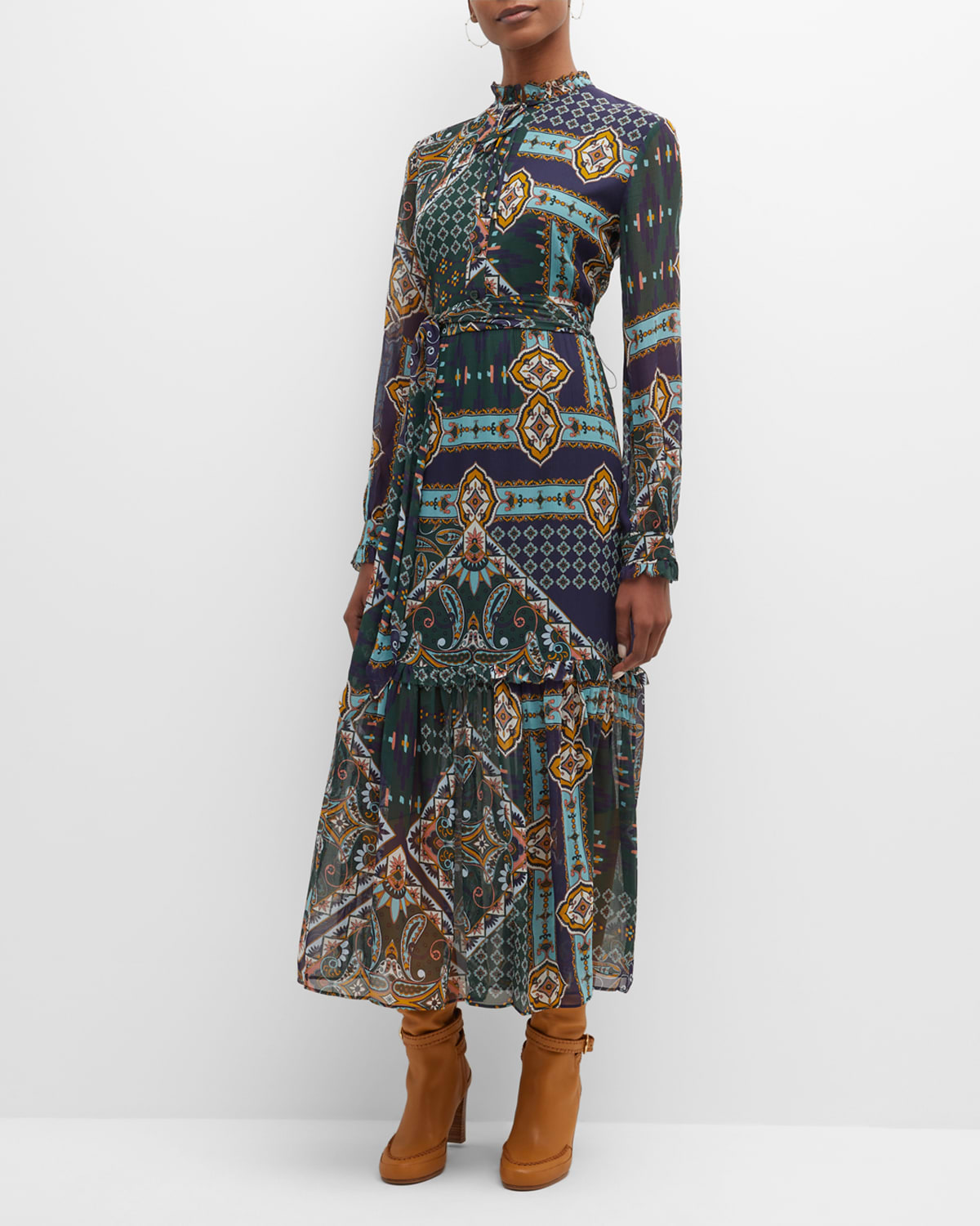 Saloni Annabel Button-Front Floral Silk Maxi Dress | Neiman Marcus