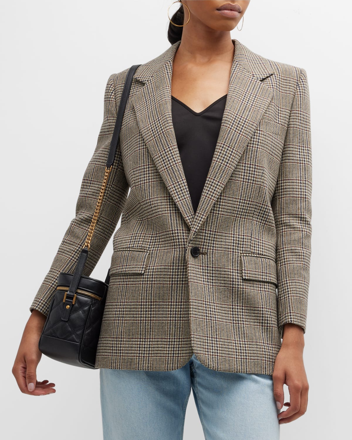 Andersson Bell Plaid Wool Cropped Jacket with Topstitching | Neiman Marcus
