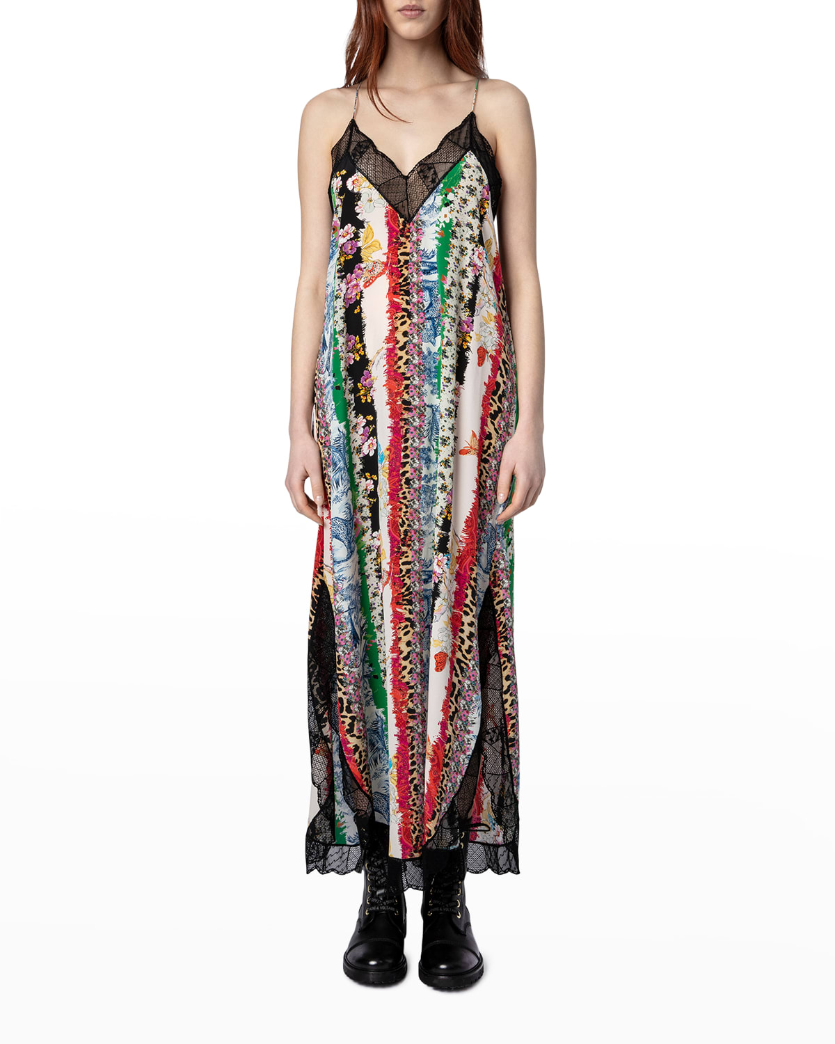 Figue Betty Tiered Mixed-Print Maxi Dress | Neiman Marcus