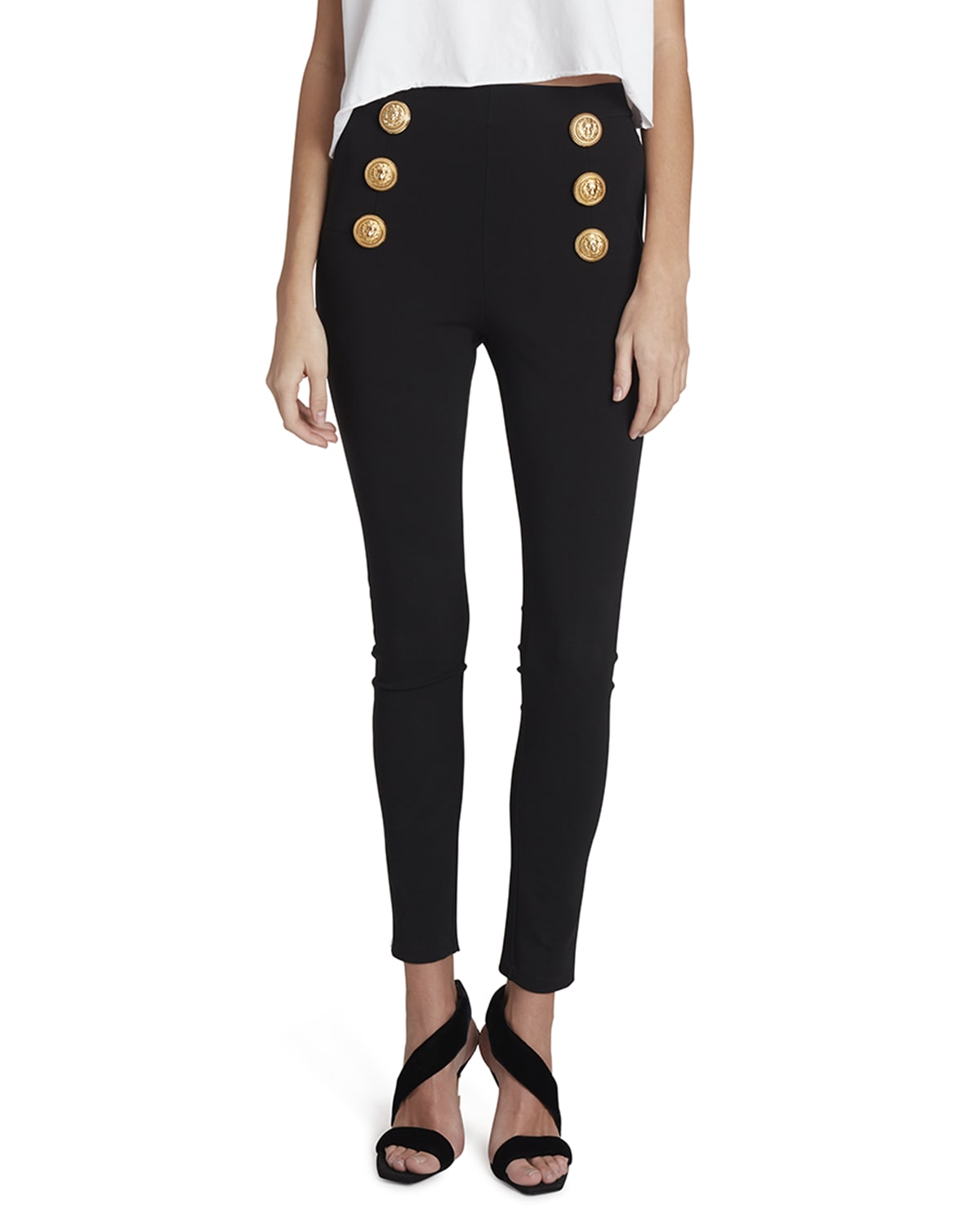 Balmain 6-Button Crepe Wide-Leg Pants | Neiman Marcus