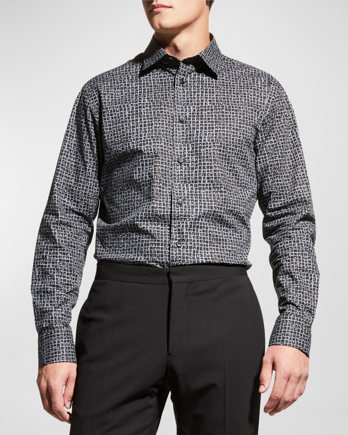 Stefano Ricci Men's Silk Geometric Print Dress Shirt | Neiman Marcus