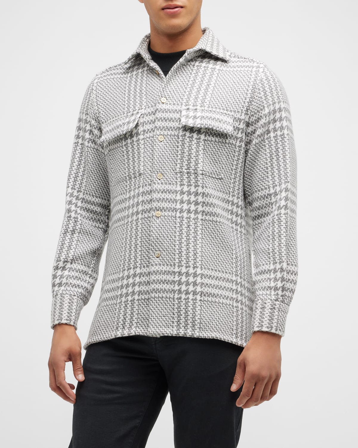 Kiton Men's Glen Plaid Overshirt | Neiman Marcus