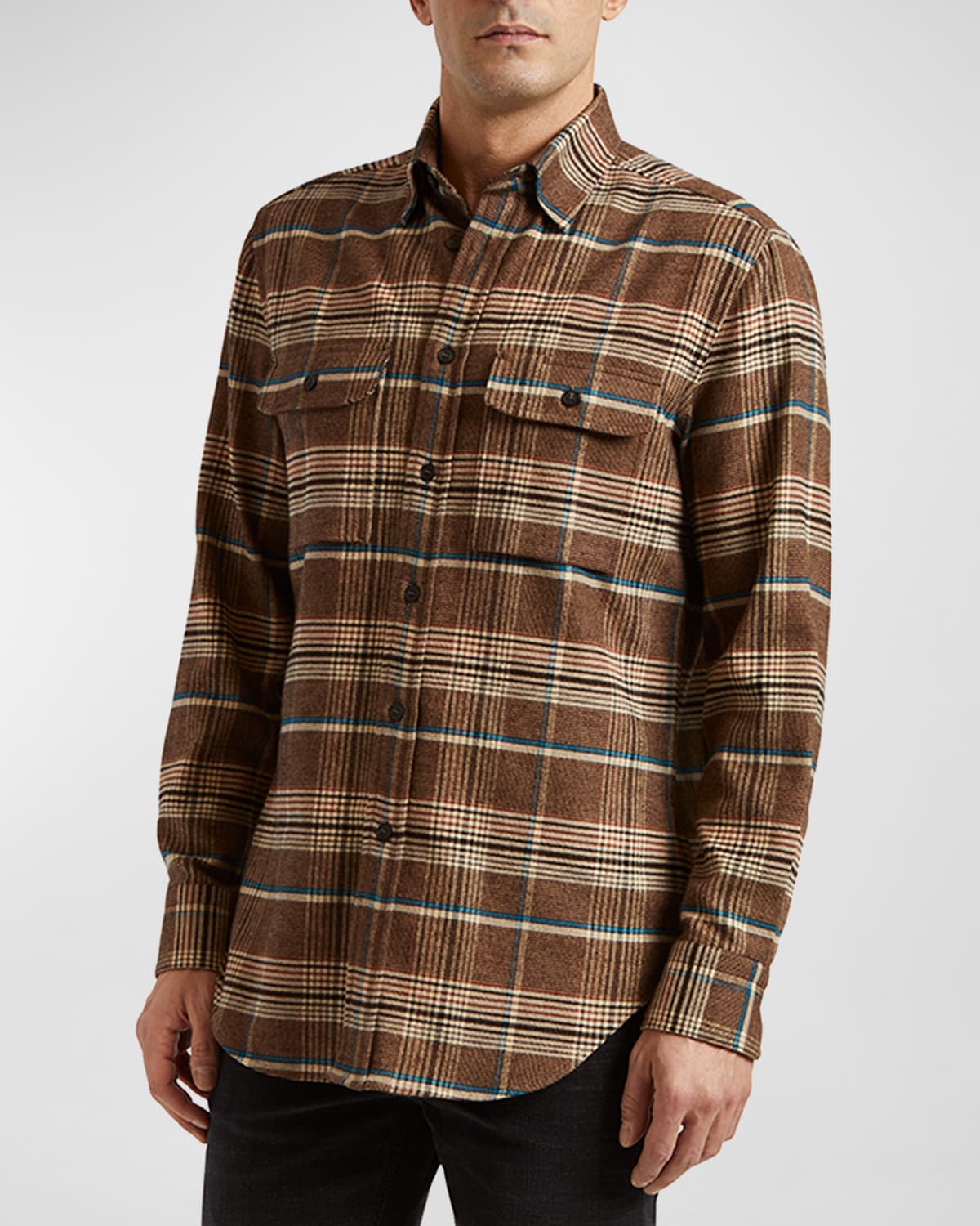 Brioni Men's Wool Plaid Overshirt | Neiman Marcus