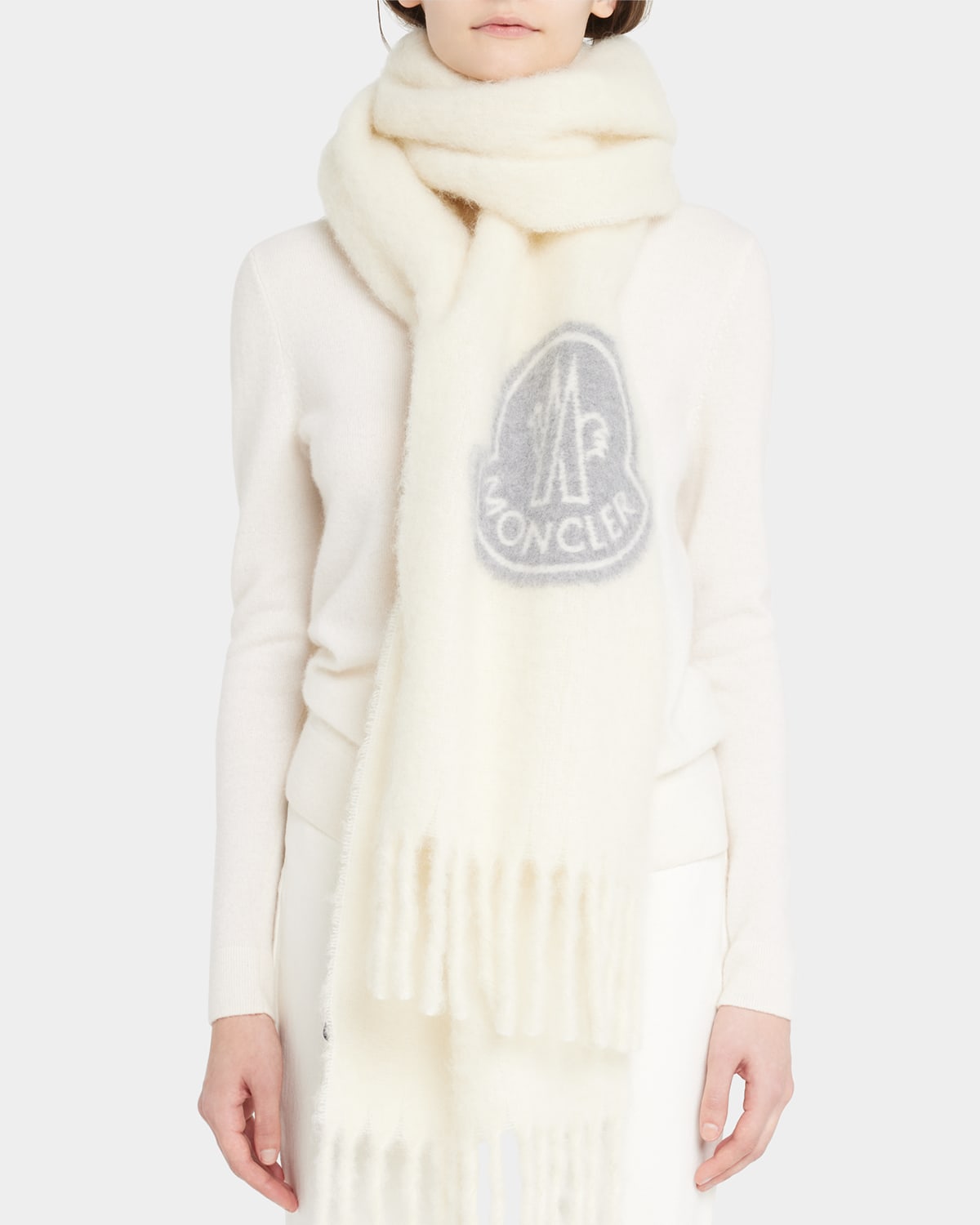 Moncler Cashmere Knit Logo Scarf | Neiman Marcus