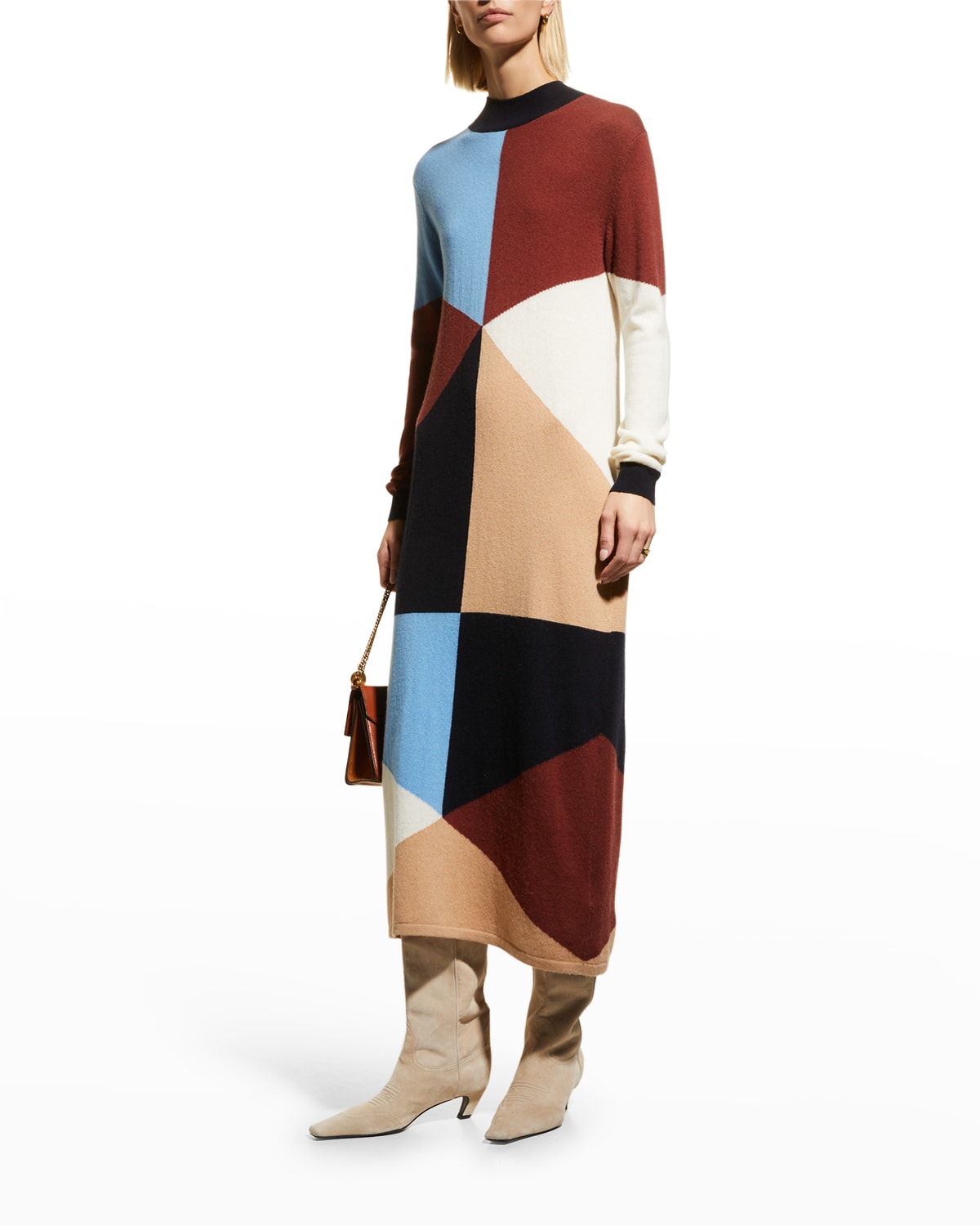 Tory Burch Geometric Garden Printed Mock-Neck Midi Dress | Neiman Marcus