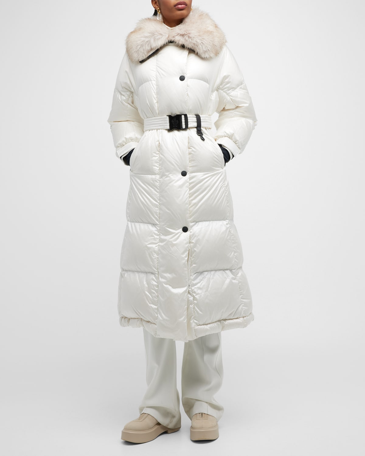 Moncler Marrion Long Parka with Faux Fur | Neiman Marcus