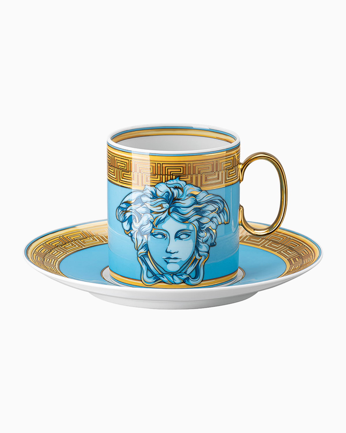 Versace Medusa Amplified Blue Coin Tea Cup and Saucer | Neiman Marcus
