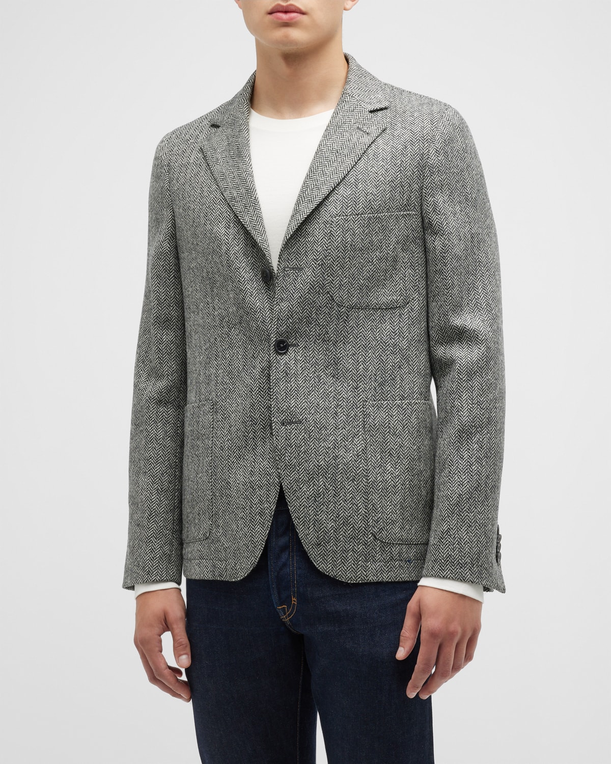 Maurizio Baldassari Men's Herringbone Camel Wool Blazer Jacket | Neiman Marcus